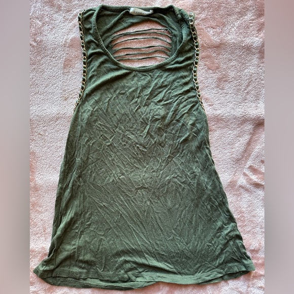 Tops | Chain Ripped Detail Tank Light Weight Olive Gold | Poshmark